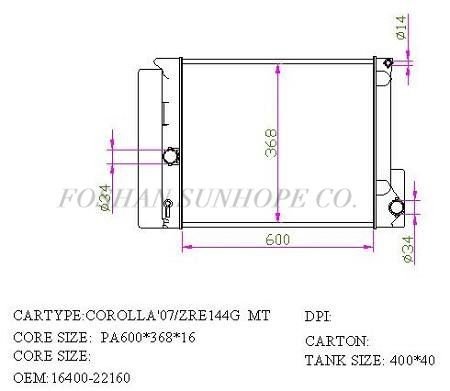 Plastic Tank 2007 Toyota Corolla Aluminum Radiator ZRE144G 16MT 600X368X16mm Core