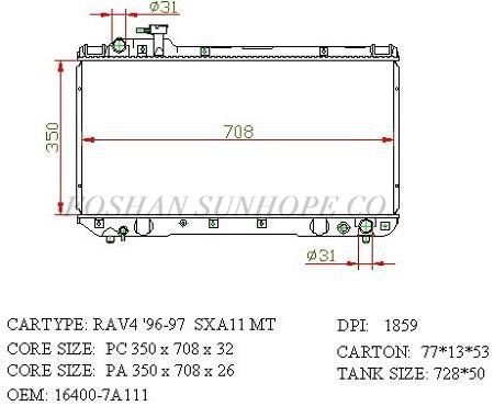 Flat Tube Toyota Car Radiator 5mm Fin Wave RAV4' 96-97 SXA11 26MT Easy Installation