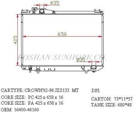Direct Fit  Toyota Crown Radiator 1992-1996 JZS133 High Toughness Water - Cooled TOY120