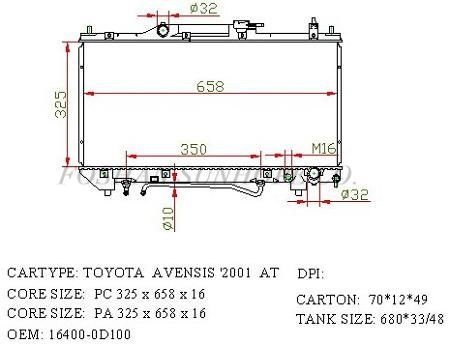 16/26mm Core Toyota Avensis Radiator Excellent Cooling Efficiency OEM 16400-0D100