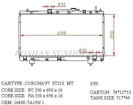 High Performance Toyota Car Radiator , ST210 MT Toyota Corona Radiator Direct Fit