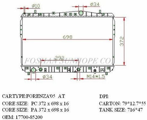 Flat Tube Fin Welding Aluminum Radiator 2005  SUZ023 Suzuki OEM 17700-85200 1- Row 16AT