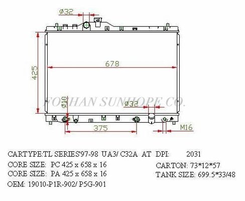 Tube Fin Core Honda Aluminum Radiator OEM 19010-P1R-902/P5G-901 Fit Daihatsu