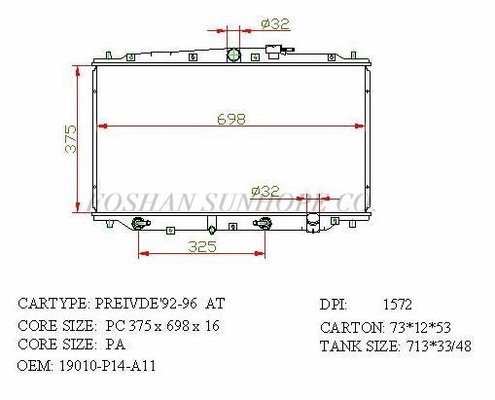 Anti Freezen Honda Preivde Auto Radiator Replacement DPI 1572 Plastic Tanks