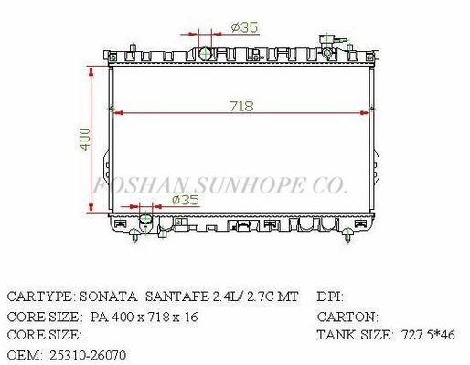 Auto  Hyundai Car Radiator Plastic Tank ,  Hyundai Sonata Radiator 2.4L / 2.7C HYU037