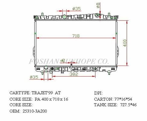 Wider Tube Hyundai Car Radiator , 1999 16AT Hyundai Trajet Radiator No Epoxy Core HYU034