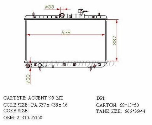 Coolant Restriction High Performance Aluminum Radiators Hyundai 1999 OEM 25310-25150 HYU012