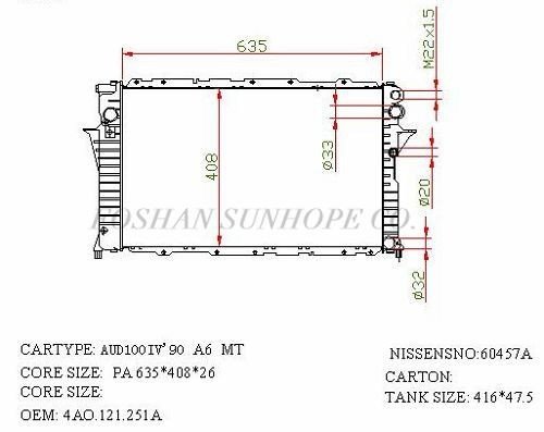 PA26 Audi100 IV 1990 A6 26MT Replacement Aluminum Radiator OEM 4A0.121.251A