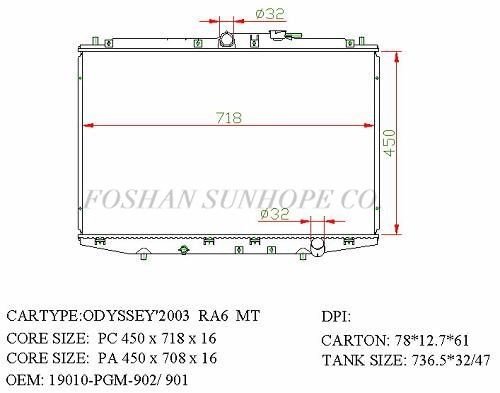 Cross - Flow Honda Car Radiator Durable , 2003 RA6 Honda Odyssey Radiator 16mm