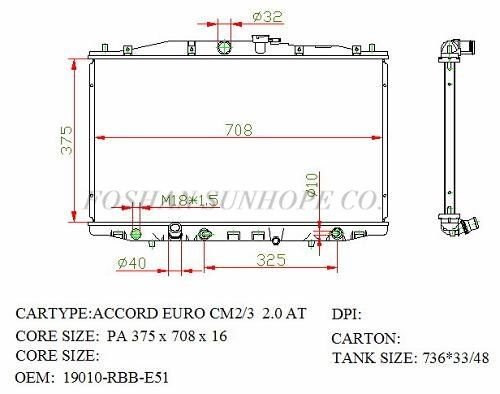 Rust Resist Honda Car Radiator 736*33mm Tank , Auto Radiator For Honda Accord