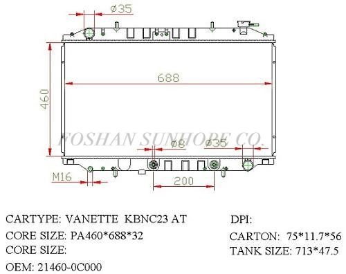 Vanette Kbnc23 AT Nissan Car Radiator 32mm Flat Tubes OEM 21460-0C000 Auto Parts