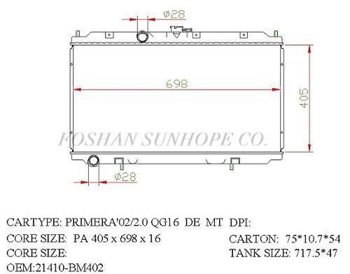 Cross - Flow Nissan Primera Radiator 717.5*47mm No Leaking Tank OEM 21410-BM402
