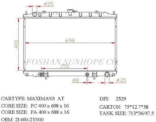 Heat Exchanger Nissan Car Radiator  DPI 2329 , Auto Radiator For Nissan Maxima