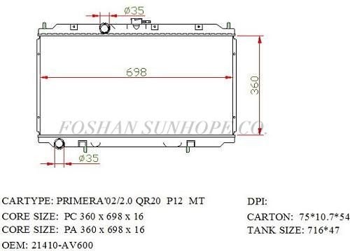 Manual Car Nissan Primera Auto Parts Radiator 716*47mm Tank No Glitches Fins