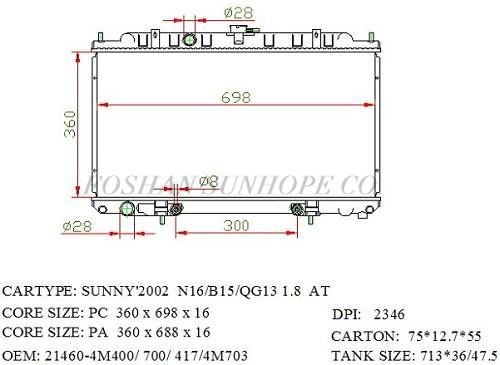 Water - Cooled Nissan Sunny Radiator 33/40*342mm Tank Switch Temp Sensor NIS220