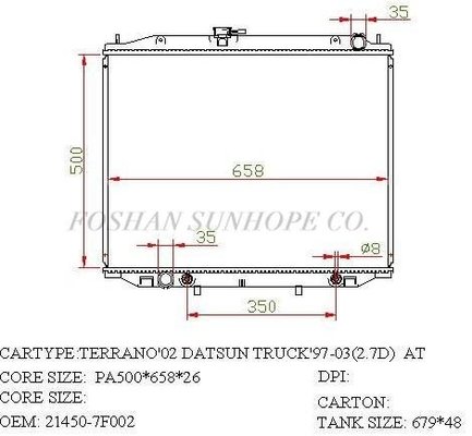 TERRANO Nissan Car Radiator 679*48mm Tank OEM 21450-7F002 Easy Installation