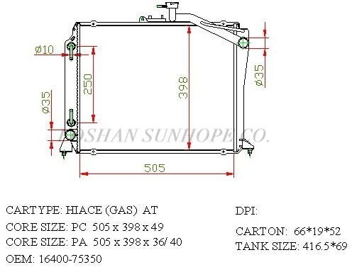 Anti - Rust Toyota Car Radiator , Oil Cooling Toyota Hiace Radiato 6/40AT PA