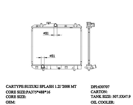 Engine Cooling Suzuki Car Radiator , 1.2I Suzuki Radiator Replacement DPI 630707