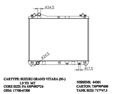 2005 Suzuki Grand Vitara Radiator 1.9TD 26MT Plastic Tank 12 Months Warranty 17700-67J00