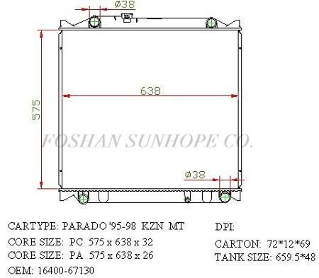 TOYOTA Aluminium Auto Radiator , MT Aluminium Car Radiators Fit PARADO'95-98 KZN