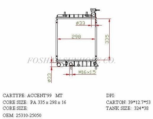 Water - Cooled Hyundai Accent Radiator 99 MT 324*38mm Tank Switch Temp Sensor HYU038