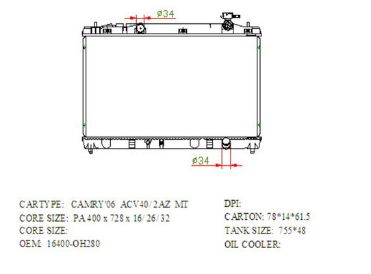 OEM 16400-0H280 AT Aluminium Auto Radiator / Toyota Car Radiator