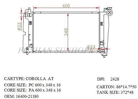 Corolla Replace Cooling Toyota Car Radiator OEM 16400-21160/80 PA66