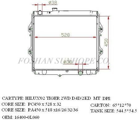 TOYOTA HILUX TIGER 16400-0L060 High Quality HEATING RADIATOR equipment