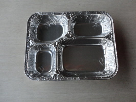Four Compartments foil takeaway containers / Aluminum Foil Boxes for Fast Food  With Lid
