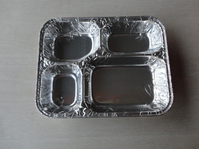 Four Compartments foil takeaway containers / Aluminum Foil Boxes for Fast Food  With Lid