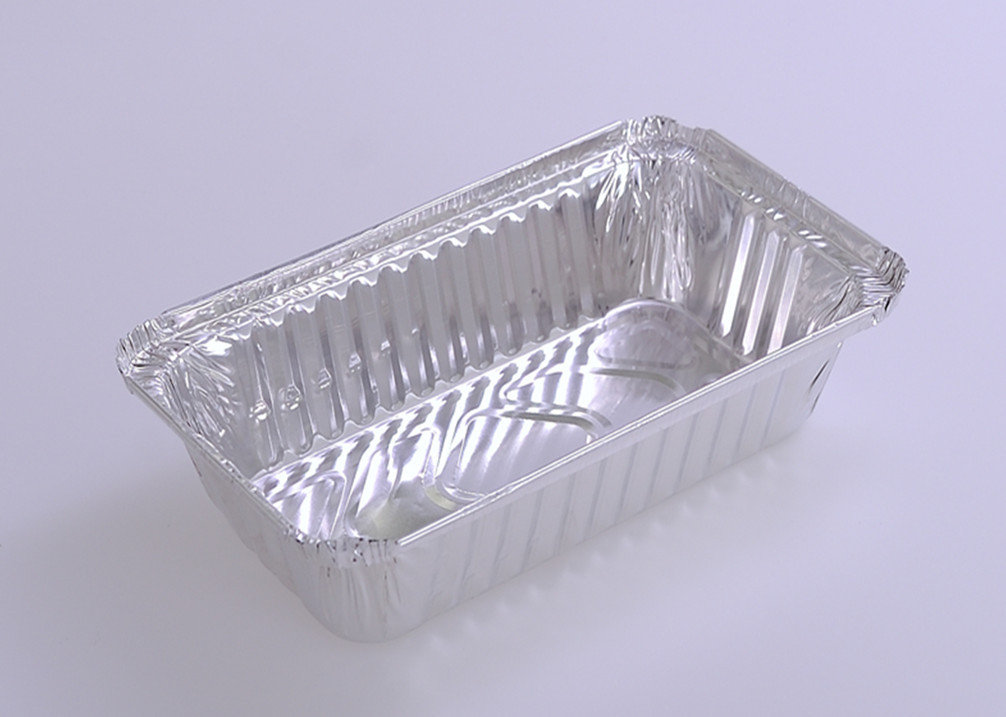 Half Aluminum Foil Container / Aluminum Foil Tray Rectangle 650ml With Food Bakery