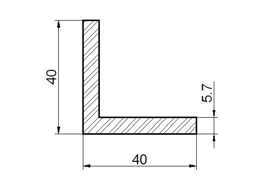Anodized Aluminum Equal Angle in Size of 40mm x 40mm x 5.7mm Wall Thickness