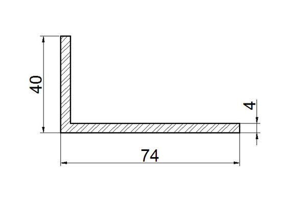 Extruded Aluminum Angl Unequal Leg 40mm x 74mm x 4mm Wall Thickness for Machinery Usage