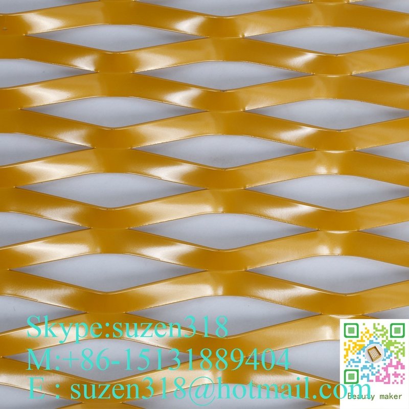 stretched anodized aluminum expanded metal mesh with gold color