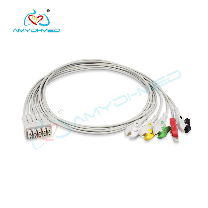 5 Leads clip ECG cable, ekg lead wires, holter recorder ecg patient leads