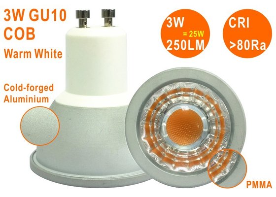 Epistar COB 3W 250LM Warm White High CRI Non-dimmable GU10 LED Spotlight