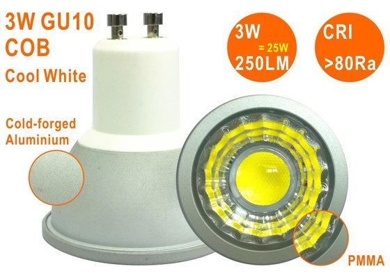 Epistar COB 3W 250LM Cool White High CRI Non-dimmable GU10 LED Spotlight