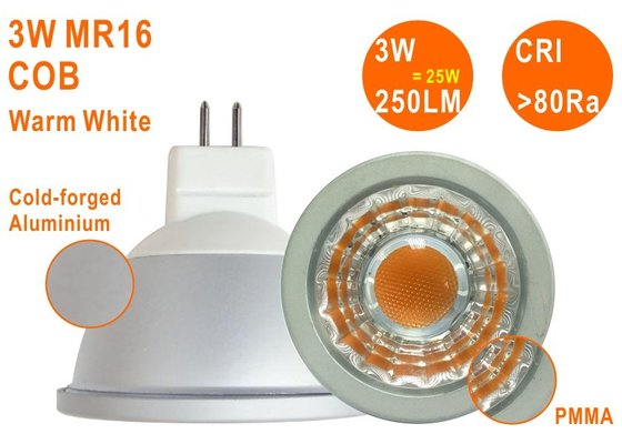25W Halogen Replacment Epistar COB CE RoHS MR16 GU10 3W 3000K Dimmable Spot Light