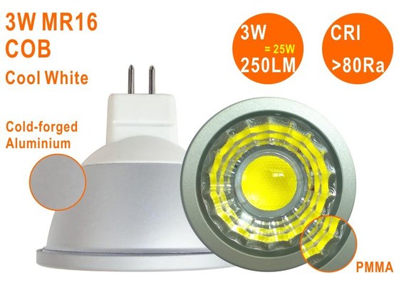 25W Halogen Replacment Epistar COB CE RoHS MR16 GU10 3W 6000K Dimmable Spot Light