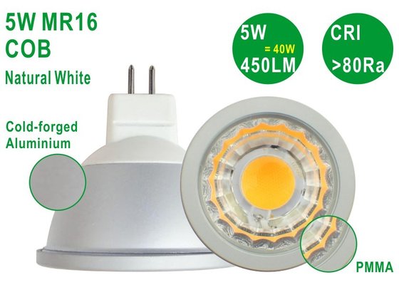 Energy Saving Aluminium 5W 450LM CRI80 Bright G5.3 MR16 Natural White COB Spotlight