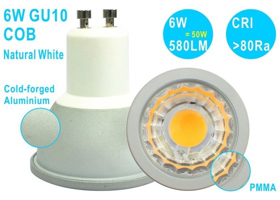 6W 580LM Cold-forging Aluminium GU10 COB LED Ultra Bright Spotlight  - Natural White