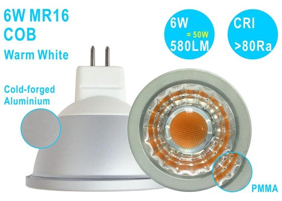 China Ultra Bright G5.3 MR16 LED Ceiling Spot Light 6W COB 580LM CRI80 Warm White