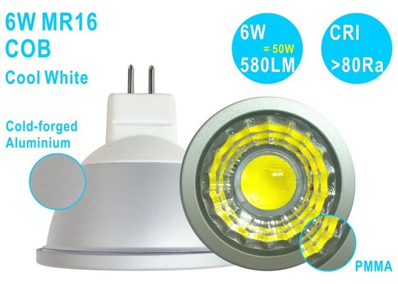 China Ultra Bright G5.3 MR16 LED Ceiling Spot Light 6W COB 580LM CRI80 Cool White