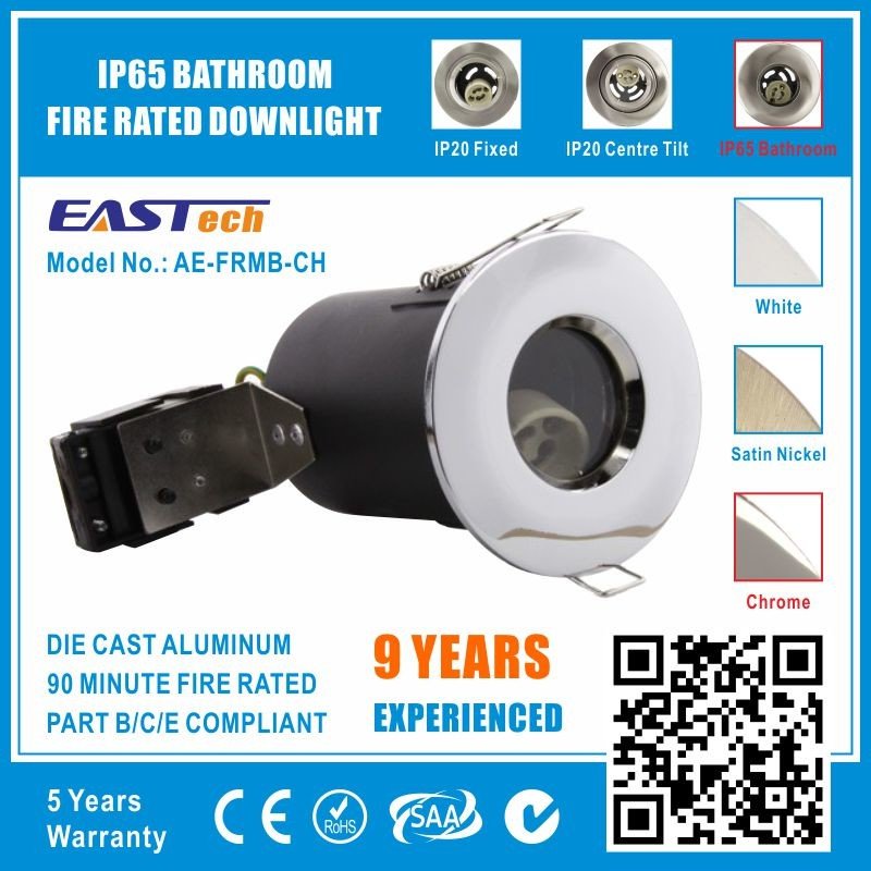 MR16 GU10 Aluminium Bathroom IP65 Fire Rated Downlight Fittings - Chrome Color