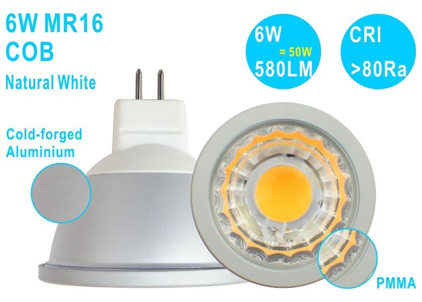 China Ultra Bright G5.3 MR16 LED Ceiling Spot Light 6W COB 580LM CRI80 Natural White