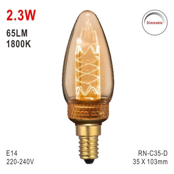 E14 LED C35 Bulb, Deco Light, Fashionable Glass Bulb, LED Lamp, Candle Light, Dimmable LED