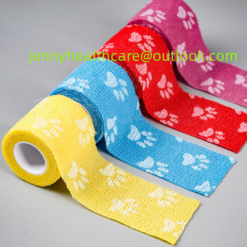 Free sample Pet wrap printed flexible fabric elastic vet wrap hoof cohesive tape veterinary bandage
