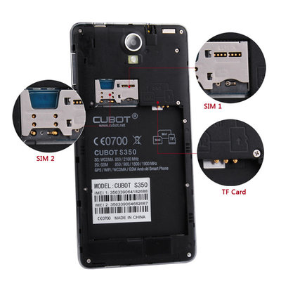 Black Cubot S350 mobile phone 5.0inch IPS 1280*720 MTK6582 2GB RAM 16GB ROM Android 4.4