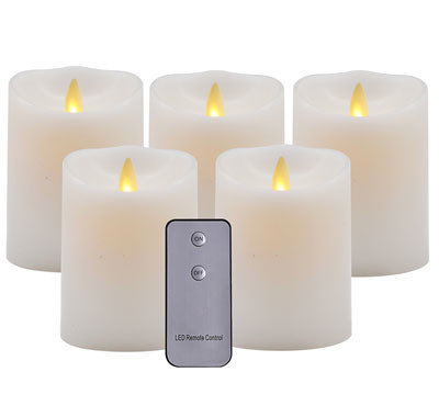 Battery Moving Flame LED Pillar Candles with Timer