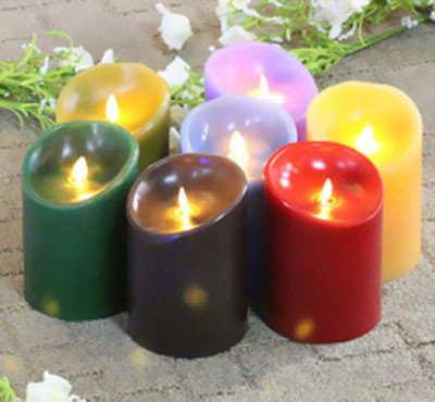 Colorful Real Wax Led Candle Motion Flame Battery Operated Candle